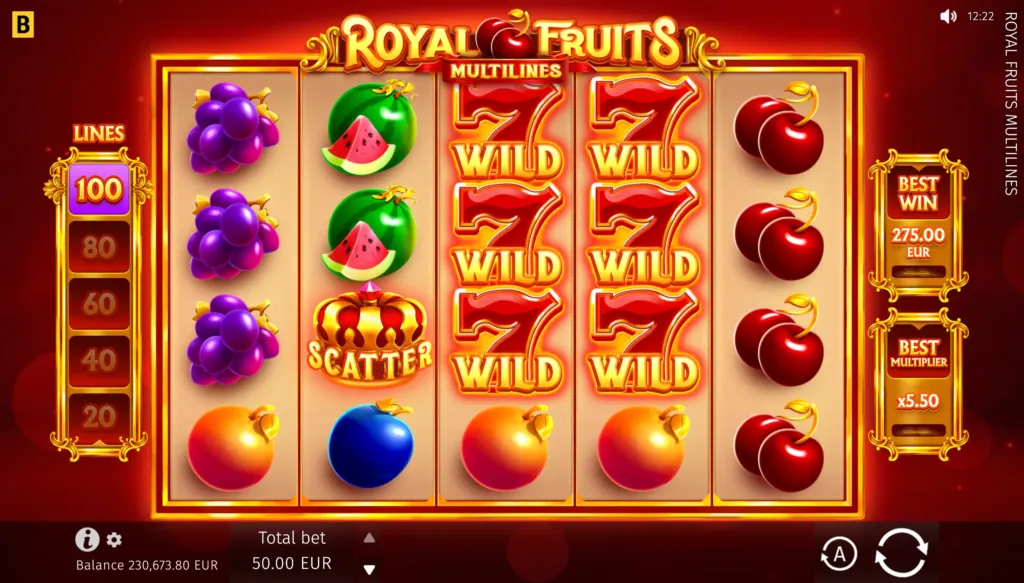 Play Royal Fruits MultiLines BGaming Free Demo | 97.16% RTP